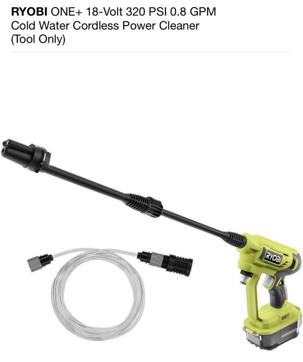 Ryobi RY120350 18-Volt 320 PSI 0.8 GPM Cold Water Cordless Power ...