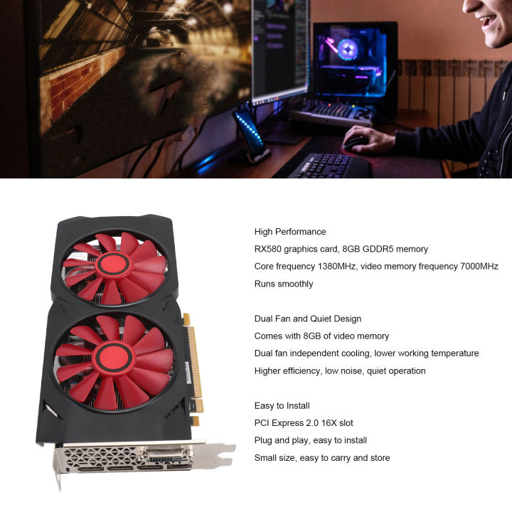 Gaming Graphics Card PCI Express 2.0 16X Slot 8GB GDDR5 256bit RX580 ...