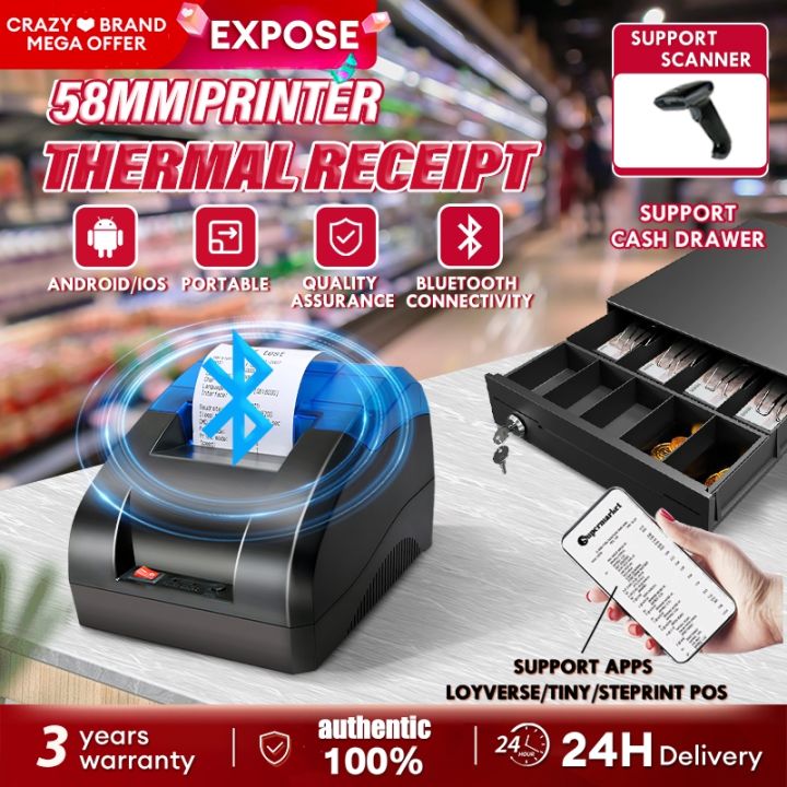 EXPOSE Thermal Printer For Cash Drawer (BLUETOOTH VERSION + USB ...