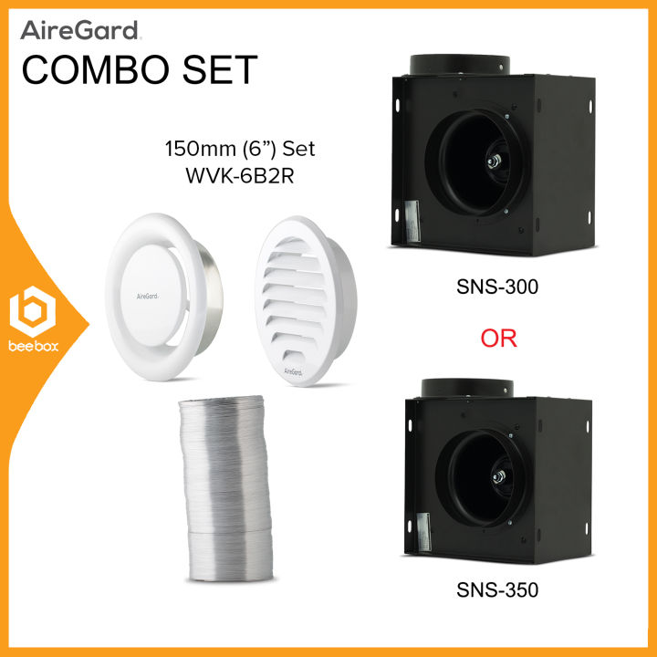 AireGard SNS-300 / SNS-350 Air Ventilation Exhaust Fan In-Line Series + 150mm (6” / 6 Inch ...