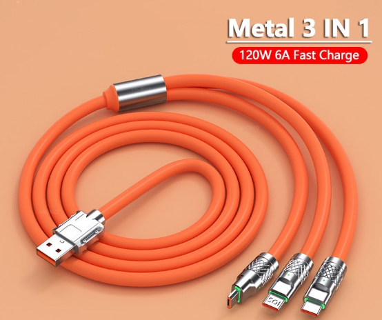 alaiya 3 in 1 120W Fast Cable USB Charging Cord Liquid Silicone ...