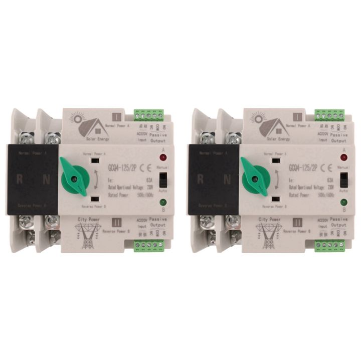 2X Photovoltaic Solar Power ATS Automatic Transfer Switch Din Rail 2P ...