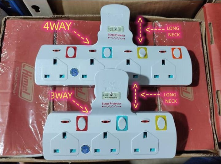 4 Way/ 3 Way T Adaptor T Adaport Multiple Wall Socket Power Outlet ...