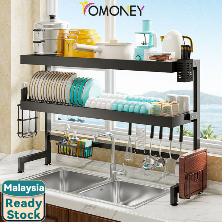 Stainless Steel Dish Rack 2 Tier Rak Pinggan Double Sink Dish Drainer ...