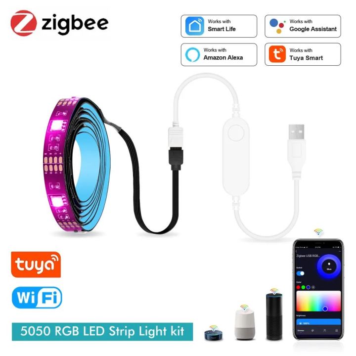 Smart Zigbee USB Led Lights Tuya Wifi RGB led Strip DC5V 5050 Smart Led ...
