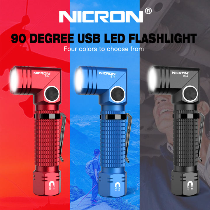 NICRON Flashlight B74(Black,Blue, Red)700 Lumens 90 Degree Pocket ...