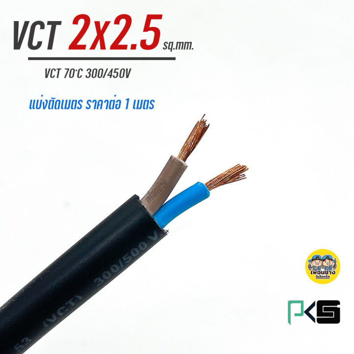 สายไฟ VCT 2x2.5 PKS ตัดเมตร ทองแดงแท้ 2*2.5 สายทองแดง สายอ่อน สายvct IEC53 | Lazada.co.th