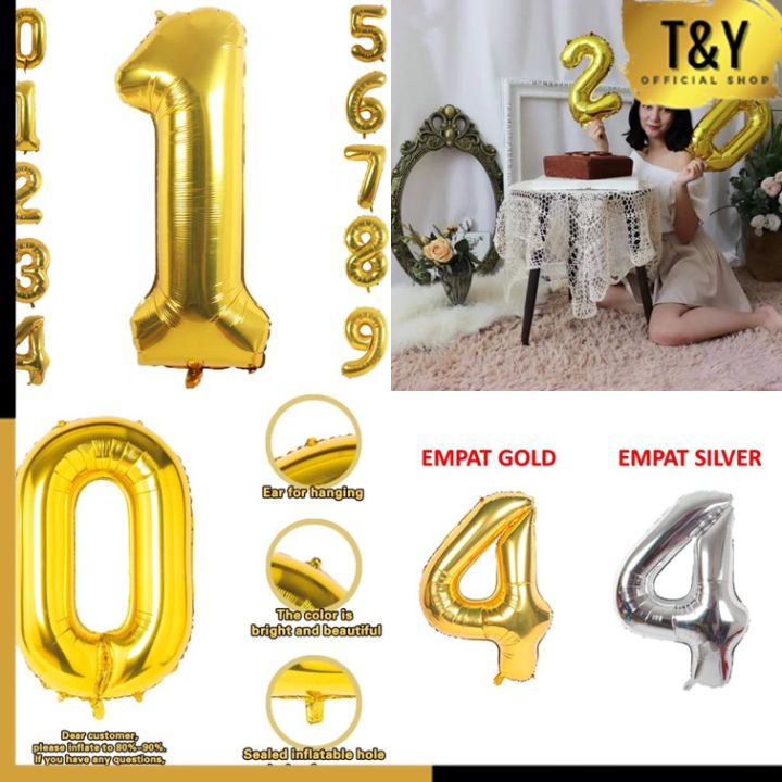 TY Balon Angka Foil Gold Silver 40cm Balon Pesta Ulang Tahun Ballon ...