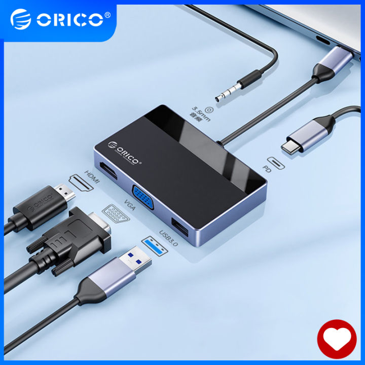 ORICO USB C HUB 4K 30Hz loại C để HDMI tương thích VGA RJ45 USB3.0 PD ...