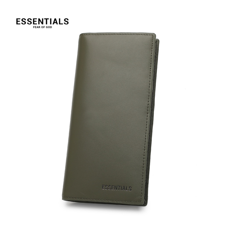 ESSENTIALS Genuine Leather RFID Men Long Wallet with Coins Zipper Pocket and ID Card Window-D ...