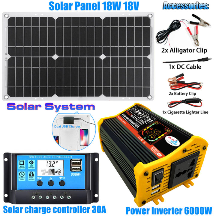6000W Solar Panel Kit Solar Power System 12VTo 220V Battery Charger ...