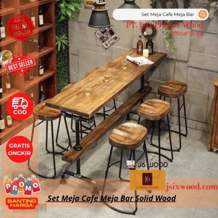 TERMURAH. Meja Cafe Set 6 Kursi Meja Bar Minimalis Solid Wood Meja ...