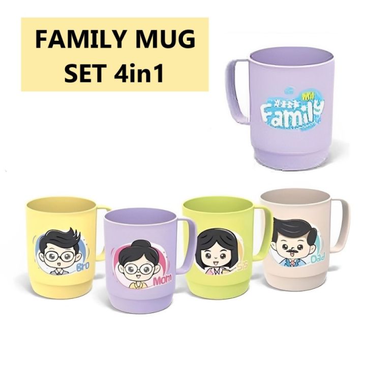 Gelas Family Mug Set Plastik 4in1 Karakter/ Cangkir Set Isi 4pcs Gelas ...