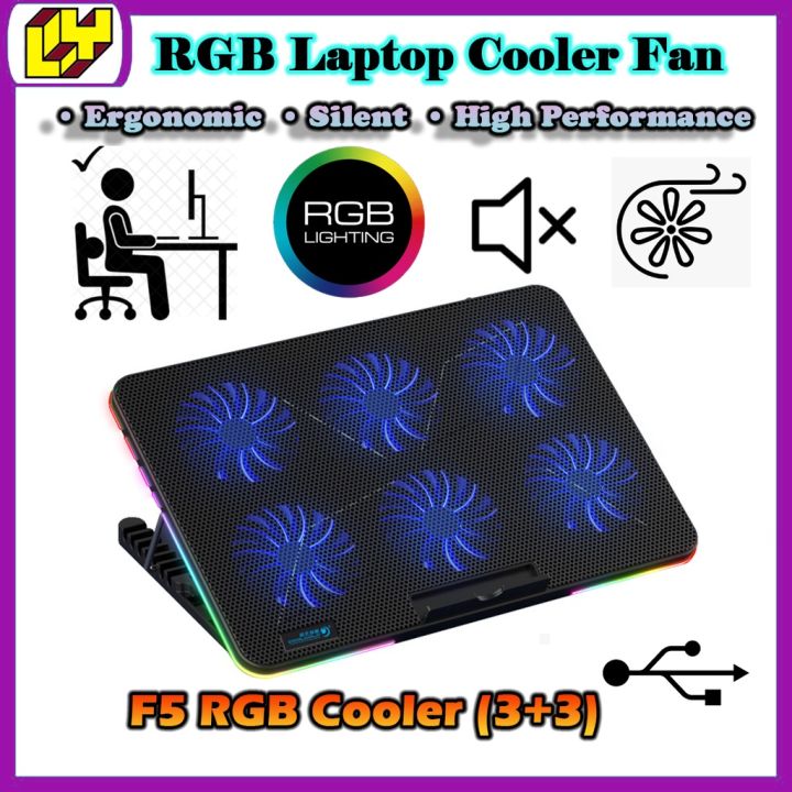 F5 RGB Laptop Cooler 6 fans Gaming Laptop USB Port Fan Quiet Silent Cooling Stable Stand Cooling ...