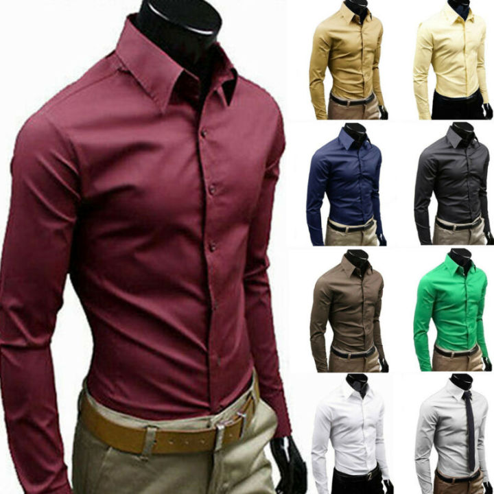Blueyue02 Men Shirts Stylish Casual Formal Tee Men Slim Fit Long Sleeve ...