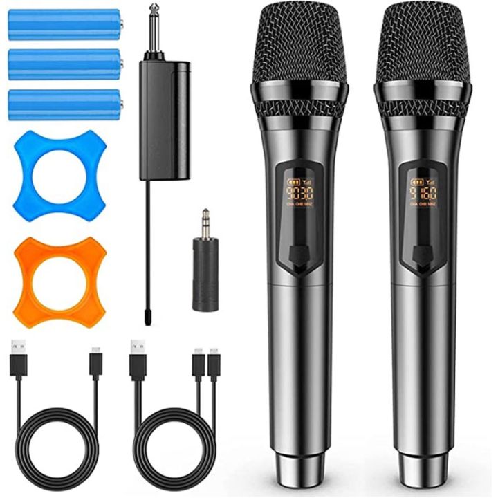 Rechargeable Wireless Karaoke Microphone Handheld Mic Dual UHF Portable Dynamic with Receiver ...