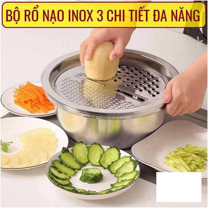 Bộ Bào Rau Củ Kèm Thau Rổ Inox Đa Năng 3 In 1 - Thau Rổ Bào Inox Bền ...
