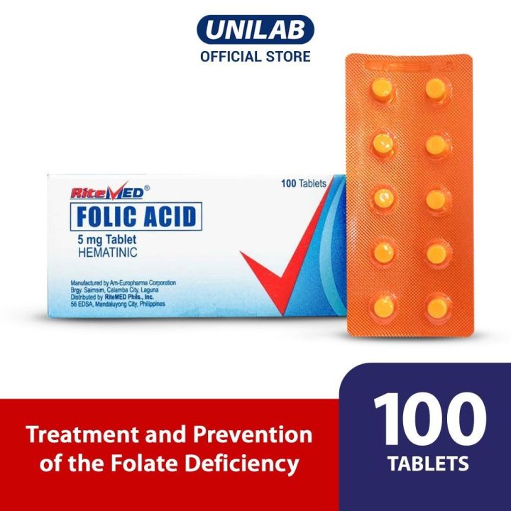 Unilab - RiteMED Folic Acid 5mg 100 Tablets (Prevention Of Folate ...