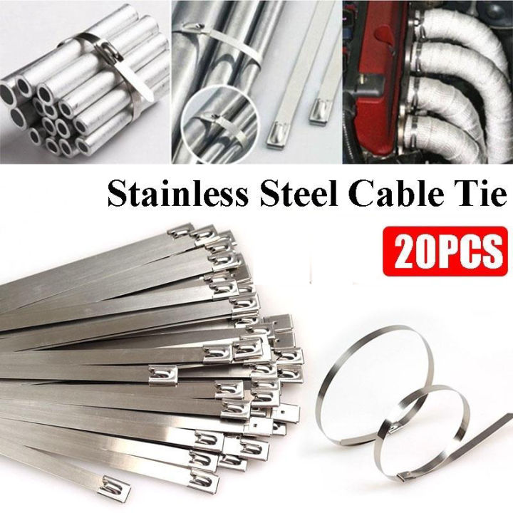 20Pcs Stainless Steel Exhaust Ties Multipurpose Metal Cable Ties Ideal for Bundling Cables ...
