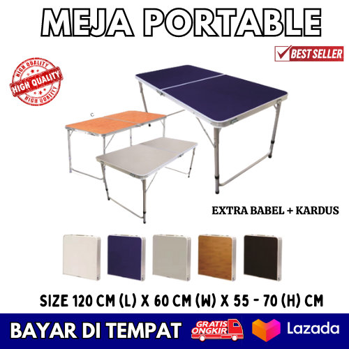 Meja Lipat Koper Portable Serbaguna Ukuran 120 cm x 60 cm - Kaki Bulat ...