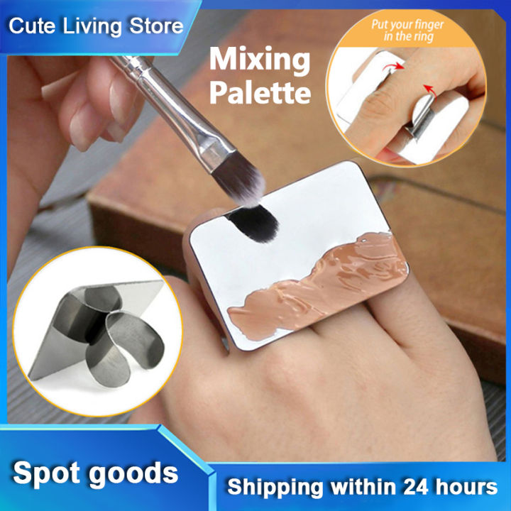 Foundation Mixing Palette Ring Tool Mini Nail Art Makeup Cosmetic Ring Stainless Steel Paint ...