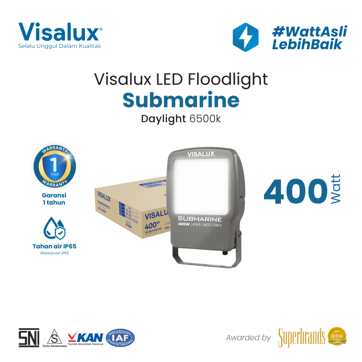Visalux Lampu LED Flood Light Submarine 6500K Daylight Putih 400W ...