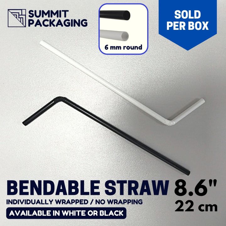 [50 PACKS] Bendable Straw BLACK | WHITE | Plastic Straw (Individually ...