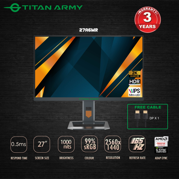 TITAN ARMY 27” Mini-LED QHD 2K 165Hz 0.5ms Fast IPS HDR Rotatable ...