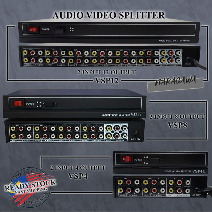 2 IN 4 OUT / 2 IN 8 OUT / 2 IN 12 OUT AUDIO VIDEO SPLITTER / AV RCA SELECTOR SWITCH - VSP4 ...
