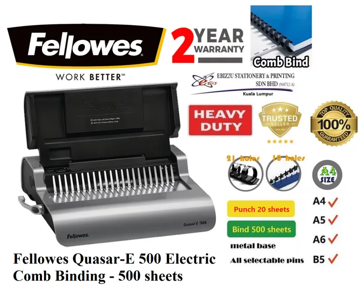 Fellowes Quasar E500 Electric Heavy Duty Comb Binding Machine (electric ...