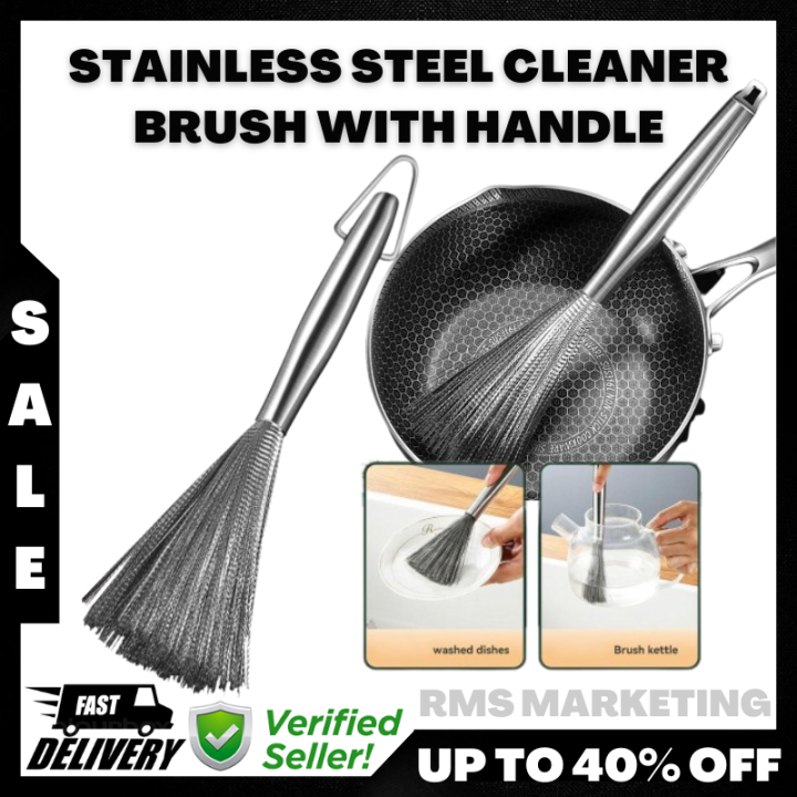 Stainless Steel Cleaning Brush with Handle Flexible Pot Brush Scrub for ...