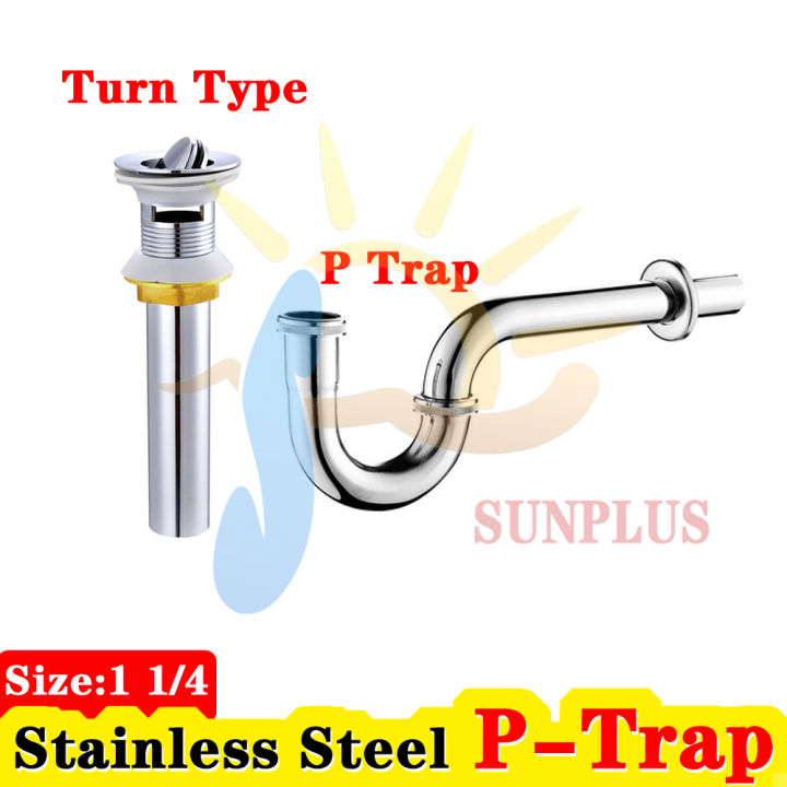 NEW Stainless P-Trap1 1/4 Push and Turn Type (Strainer Turn Type) P ...