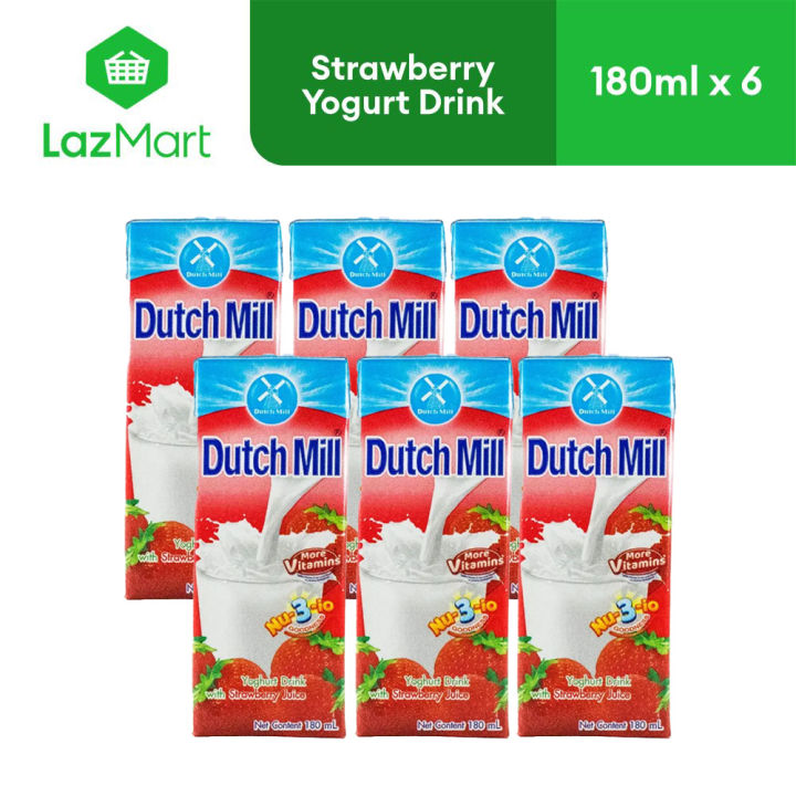 Dutch Mill UHT Yoghurt Drink Strawberry 180ml - Pack of 6 | Lazada PH