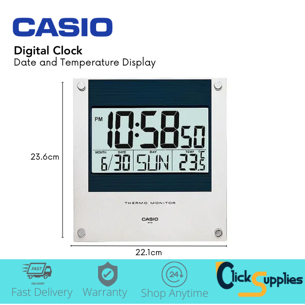 Casio Wall Clock Digital with Large Display Date and Temperature ...