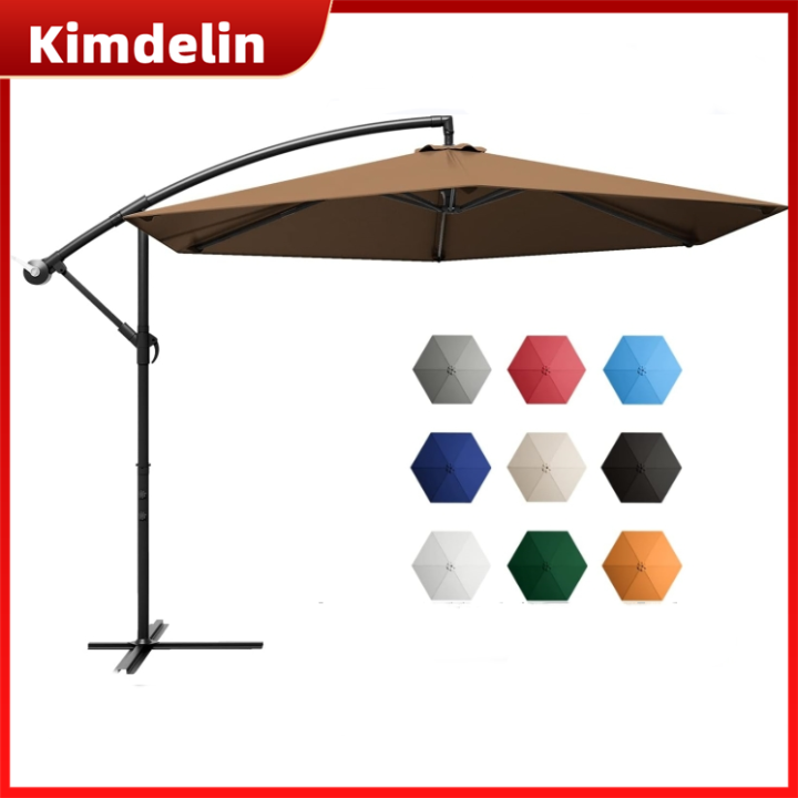 KIMDELIN 3M Patio Umbrella with Handcrank and Tilt, 8 Steel Ribs, Sun ...