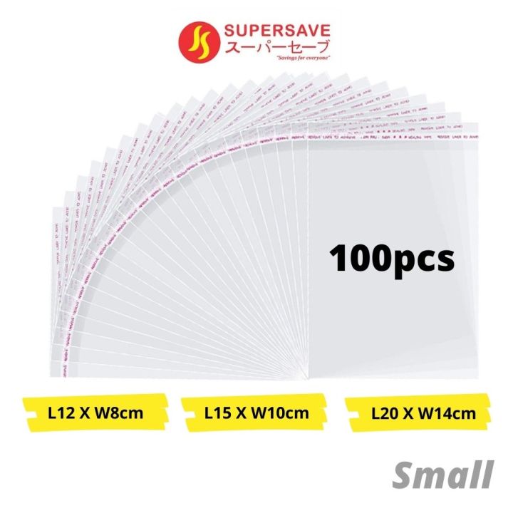 SUPERSAVE 100pcs Transparent Self Adhesive OPP Bag Clear Plastic Bag ...