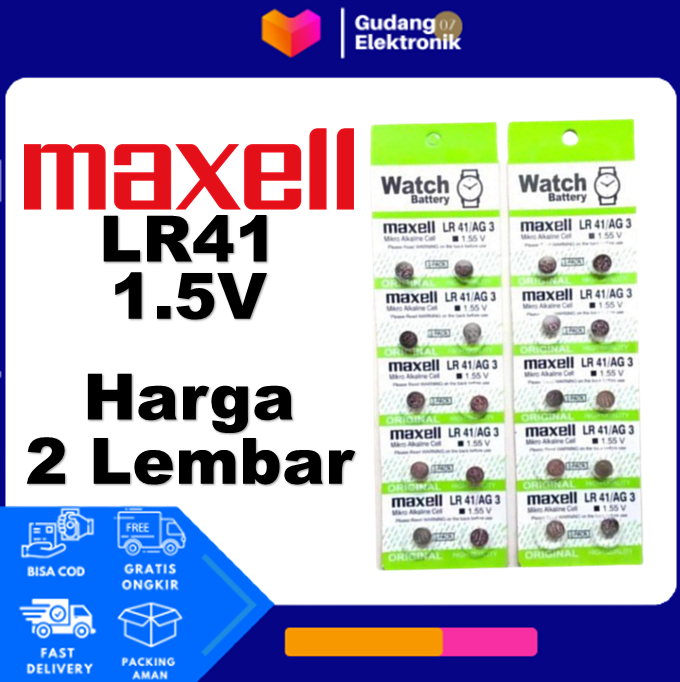 Baterai AG 3 isi 2 Lembar - Maxell Mikro Alkaline Cell AG3 / LR41 - Isi 20 Pcs ( 2 Lembar ...