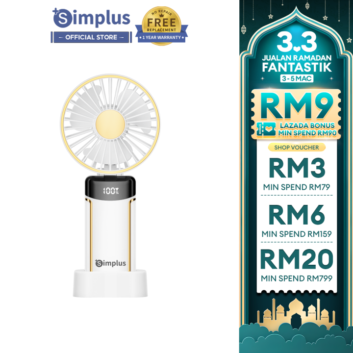【New Launch】Simplus Multi-functional Handheld Portable Mini USB Fan Rechargeable LED Display 5 ...
