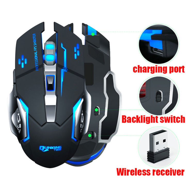 Wireless Charging Gaming Mouse 2.4Ghz Backlit Mechanical Silent Optical ...