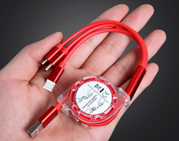 #6049 One pull three telescopic data cable mobile phone fast charging ...