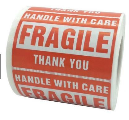 500 Pcs/Roll 76x51 Mm Red Fragile Stickers Handle with Care Warning ...