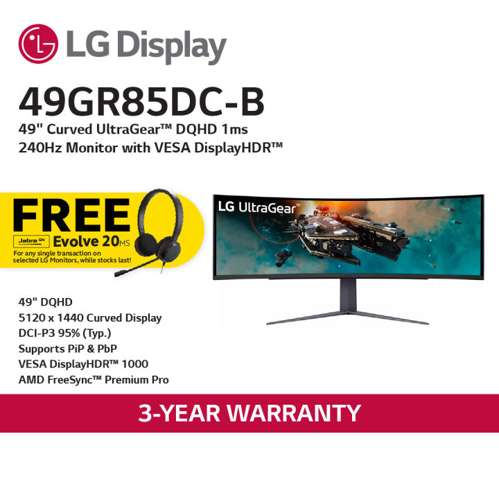 LG 49GR85DC-B 49” UltraGear™ 32:9 Dual QHD Curved Gaming Monitor with 240Hz Refresh Rate | Lazada PH