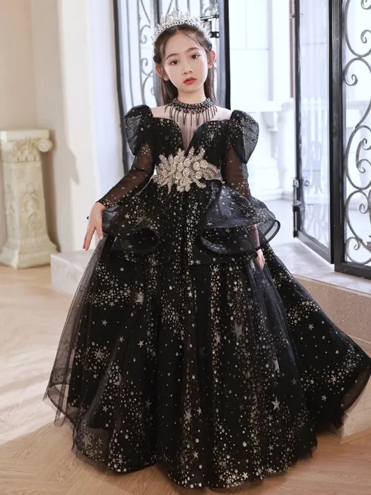 卍♕ Black Dress Girls Fugitive Princess Dress Flower Girl Little Girl ...