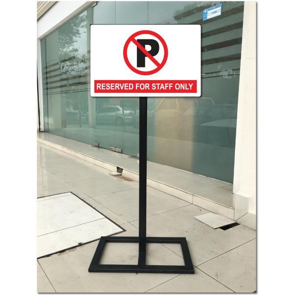 NO PARKING RESERVED FOR STAFF ONLY SIGN BOARD WITH METAL STAND ...