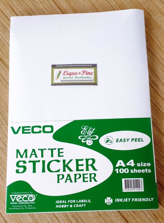 (LIQUE-PINE) 1 PACK VECO ELIT MATTE STICKER PAPER (100 SHEETS) A4 SIZE ...