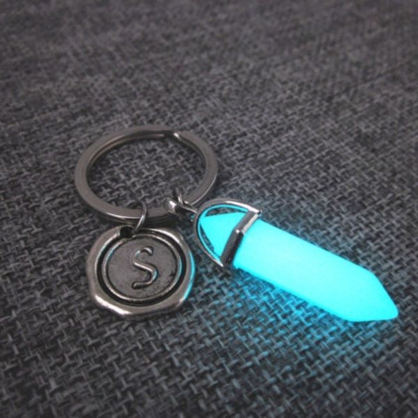 Glow In The Dark Crystal Keychain Initial Name Key Ring BFF Sister ...