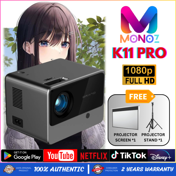 FREE STAND & SCREEN MONOZ K11 PRO FHD 4K Projector 5G WiFi Bluetooth ...