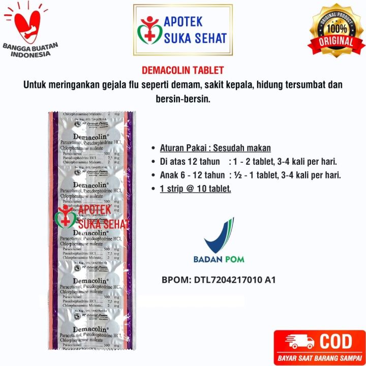 DEMACOLIN TABLET OBAT DEMAM PILEK ( 1 STRIP ISI 10 TABLET ) | Lazada ...