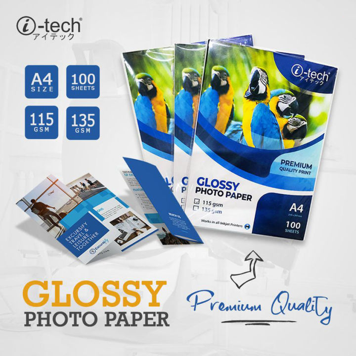 i-tech Glossy Photo Paper Premium Quality 100 Sheets A4 Size 115gsm ...