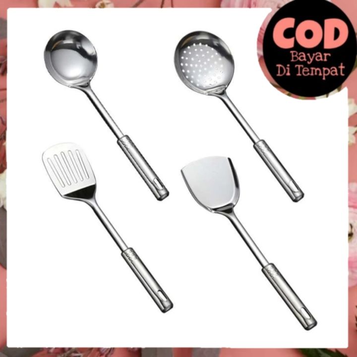 SET ISI 4 SPATULA STAINLESS SUTIL SET SENDOK SOUP SARINGAN STAINLESS ...
